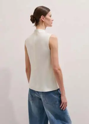 ME+EM Silk Cowl Neck Sleeveless Top - Light Cream
