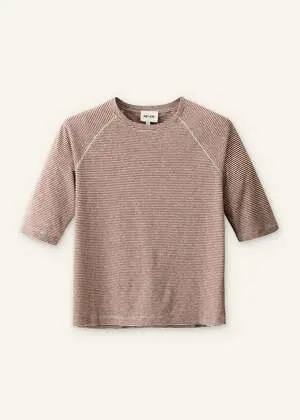 ME+EM Soft Washed Stripe Raglan Tee - Cinnamon/light Cream
