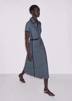 ME+EM Textured Midi Dress With Belt - Navy Multi