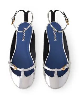 LANVIN Mary Jane Ballerina Flats In Specchio Leather - Silver