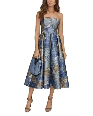 Donna Karan New York Strapless Jacquard Midi Dress