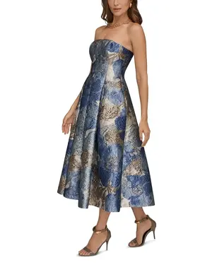 Donna Karan New York Strapless Jacquard Midi Dress