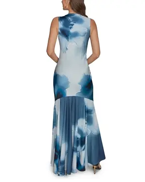 Donna Karan New York Printed Charmeuse Cowl Neck Gown