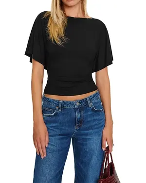 REFORMATION Avery Flutter Sleeve Top - Black