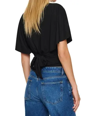 REFORMATION Avery Flutter Sleeve Top - Black