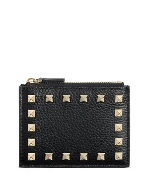 Valentino Garavani Rockstud Leather Card Case - Black