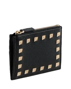 Valentino Garavani Rockstud Leather Card Case - Black
