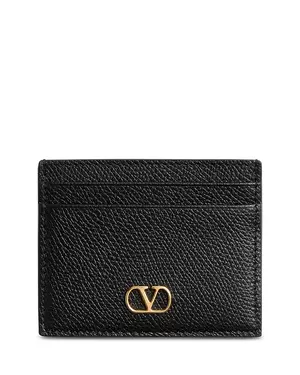 Valentino Garavani Vlogo Signature Grainy Leather Card Holder - Black