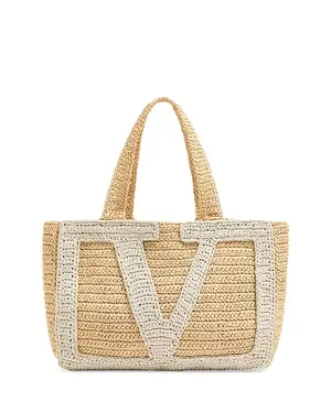 Valentino Garavani Vlogo Raffia Large Tote - Natural