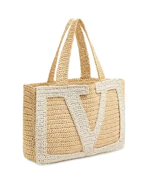 Valentino Garavani Vlogo Raffia Large Tote - Natural