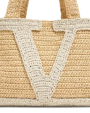 Valentino Garavani Vlogo Raffia Large Tote - Natural