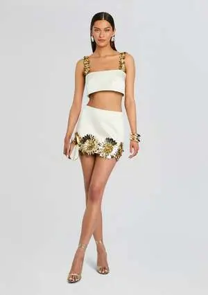 Retrofete Gitte Embellished Mini Skirt - Cream/gold