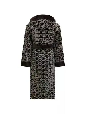 Philipp Plein Hooded Geometric-pattern Bath Robe - Brown