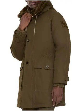 Burberry Shearling Trim Gabardine Parka - Juniper Green