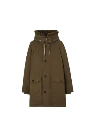 Burberry Shearling Trim Gabardine Parka - Juniper Green