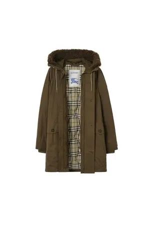 Burberry Shearling Trim Gabardine Parka - Juniper Green