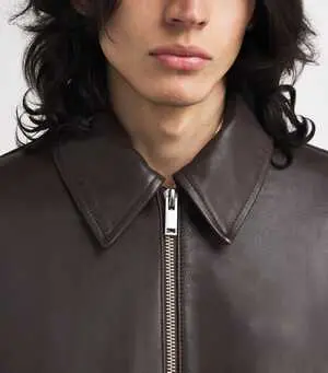 Studio Nicholson Piston Leather Bomber Jacket - Brown