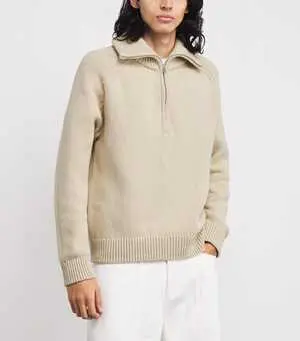 NN.07 Organic Cotton Half-zip Sweater With Ribbed Details