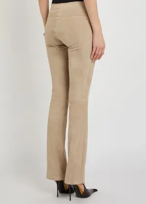 Stouls Flared-leg Suede Trousers - Beige