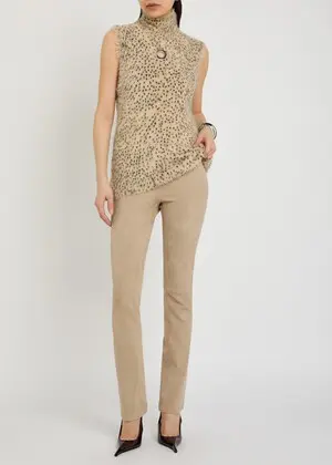Stouls Flared-leg Suede Trousers - Beige