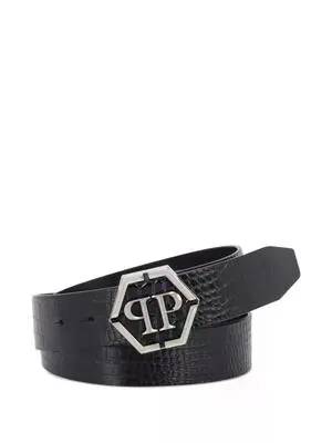 Philipp Plein Cocco Buckle Leather Belt - Black