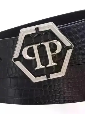Philipp Plein Cocco Buckle Leather Belt - Black