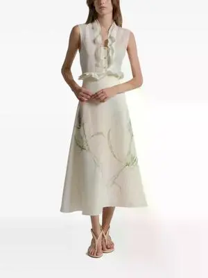 Alberta Ferretti Floral Print Midi Skirt - Neutrals