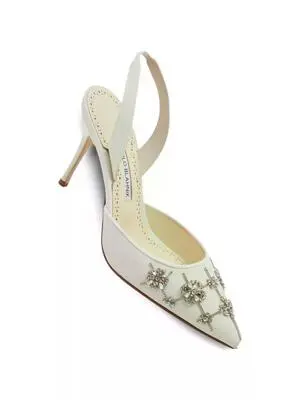 Manolo Blahnik Embellished Slingback Pumps - White