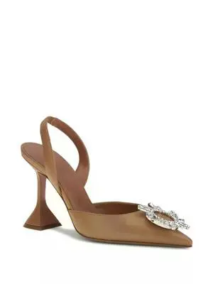Amina Muaddi Jewel-embellished Slingback Pumps - Brown