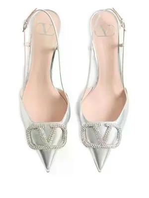 Valentino Garavani Vlogo Signature Slingback Pumps - Silver