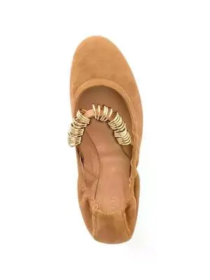 TOD'S Golden-ring Detail Suede Ballet Flats - Brown
