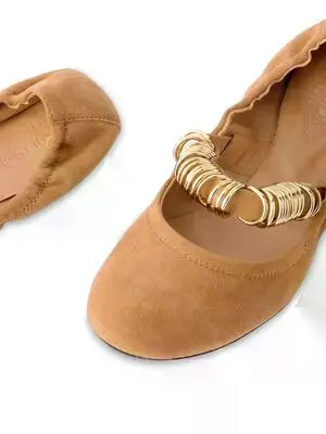 TOD'S Golden-ring Detail Suede Ballet Flats - Brown