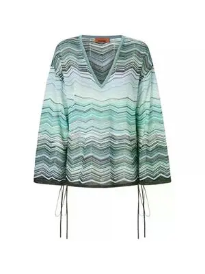 Missoni Chevron-pattern V-neck T-shirt - Blue
