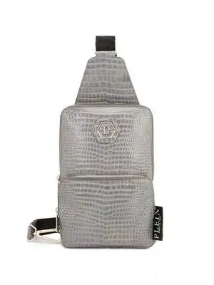 Philipp Plein Croc-embossed Leather Shoulder Bag - Grey