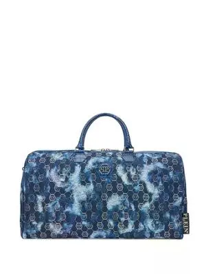 Philipp Plein Jacquard Monogram Crocodile Duffle Bag - Blue