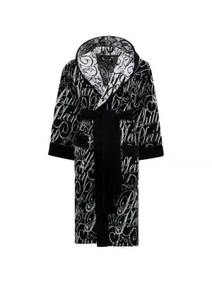 Philipp Plein Hooded Signature Bath Robe - Black