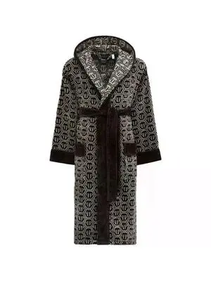 Philipp Plein Hooded Geometric-pattern Bath Robe - Brown