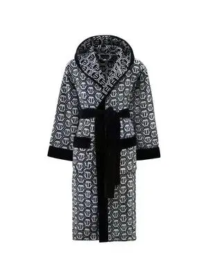 Philipp Plein Hooded Print Bath Robe - White