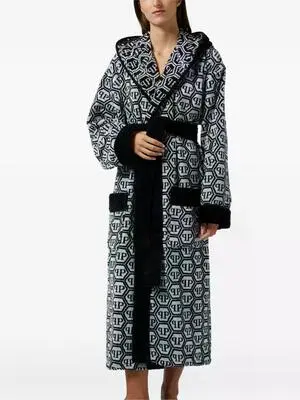 Philipp Plein Hooded Print Bath Robe - White