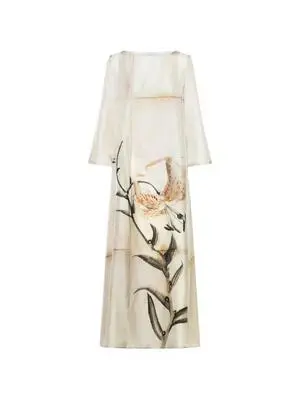 PIERRE-LOUIS MASCIA Aloe Floral A-line Midi Dress - Neutrals