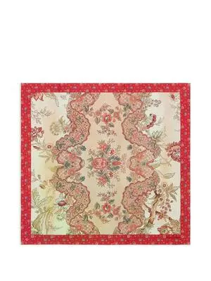 PIERRE-LOUIS MASCIA Aloeuw Floral-pattern Red-border Silk Scarf - Neutrals