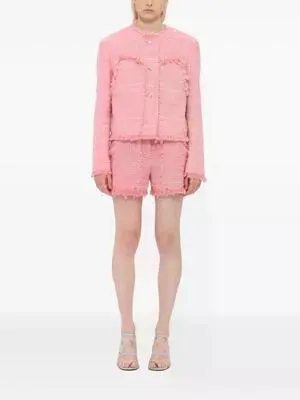 MSGM Fringed-hem Tweed Shorts