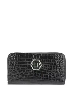 Philipp Plein Croc-embossed Zip-around Wallet - Black