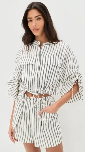 HEVRON Linen Striped Top - Black Stripe