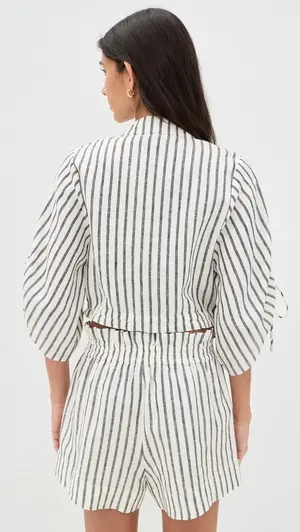 HEVRON Linen Striped Top - Black Stripe