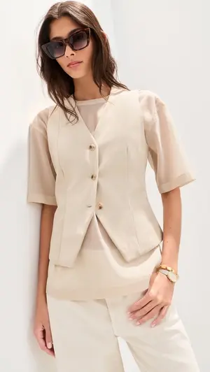 LE BOP Lottie Faux Suede Vest - Feather Grey