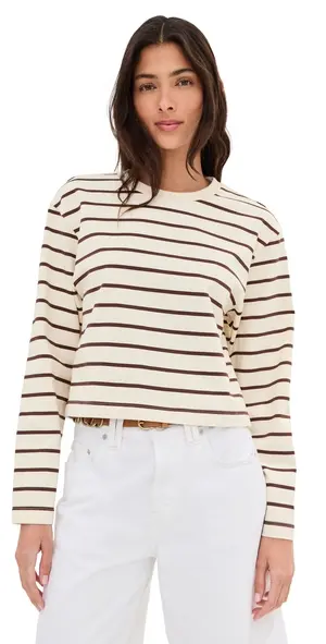 Women's Striped Cropped Long-Sleeve T-Shirts