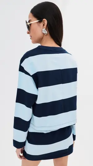 LE BOP Danica Striped Cropped Top - Ice Blue/midnight