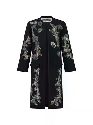 Libertine Trail Of Leaves Embellished Coat - Black