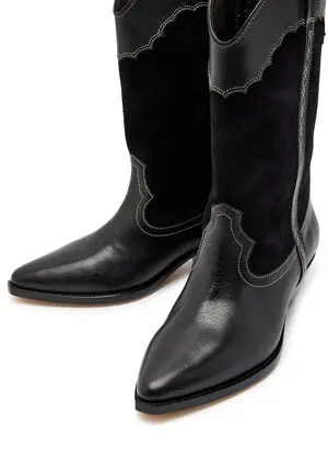 Isabel Marant Étoile Duerto Western Panelled Leather Mid-calf Boots - Black